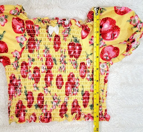 Baluga New York 18m Short Puff Sleeved Smocked Top Yellow w/ Red Apple ...