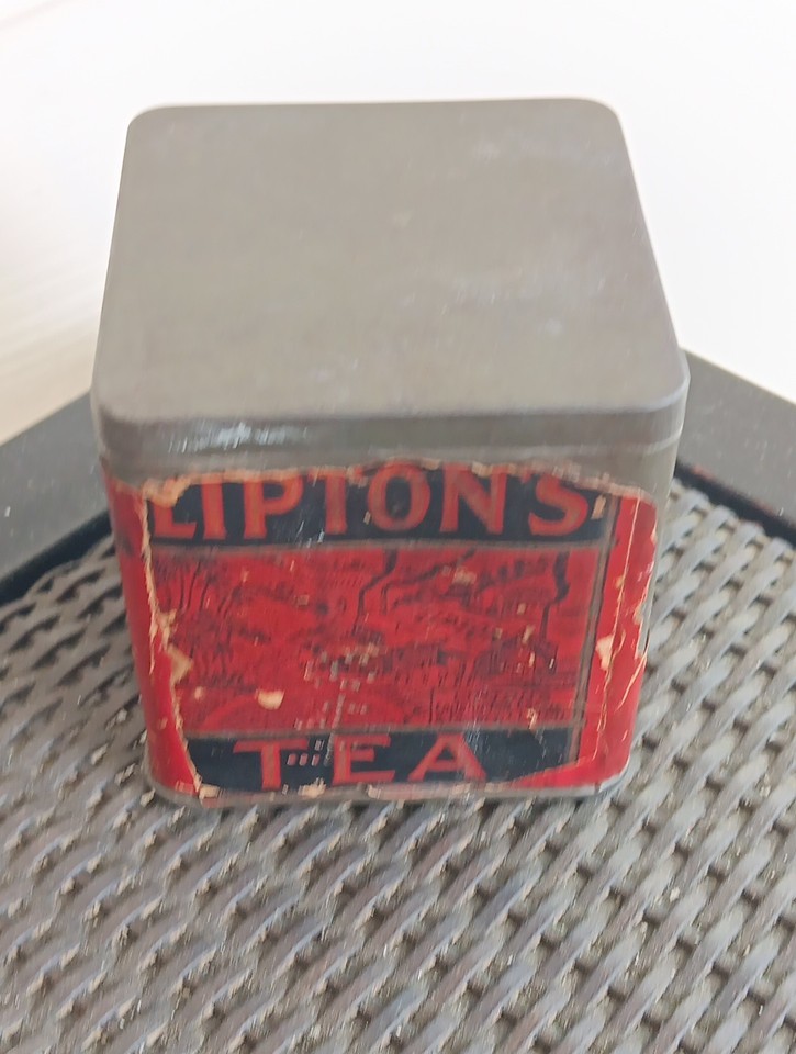 Vtg Lipton's Tea Tin Square RED Paper Label Ceylon & India Tea Lot OF 2 ...