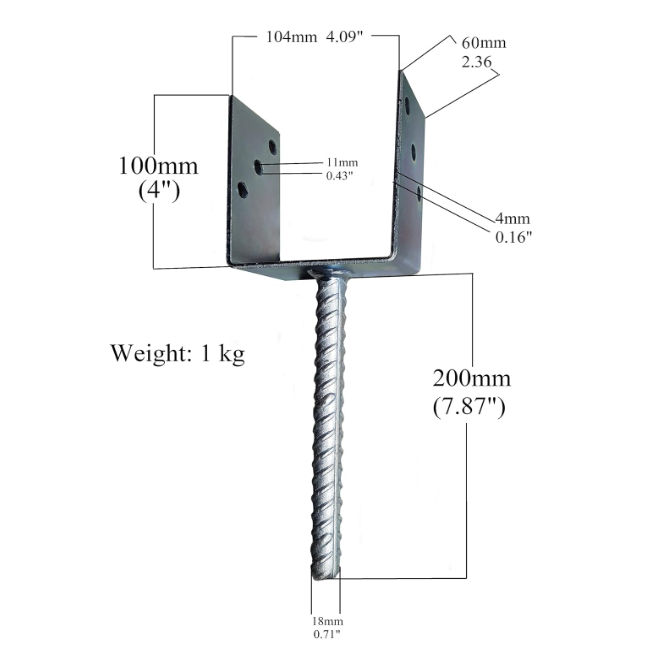 Heavy Duty U Type Fence Post Anchor 4mm Thick Galvanised Steel Concrete ...