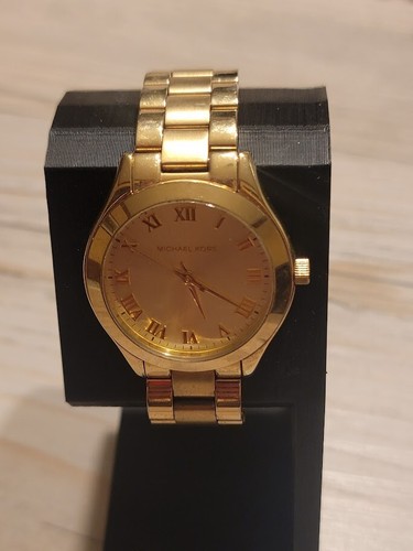 MICHAEL KORS MK3456 Slim Mini Runway Gold Tone Dial Ladies Dress Watch ...