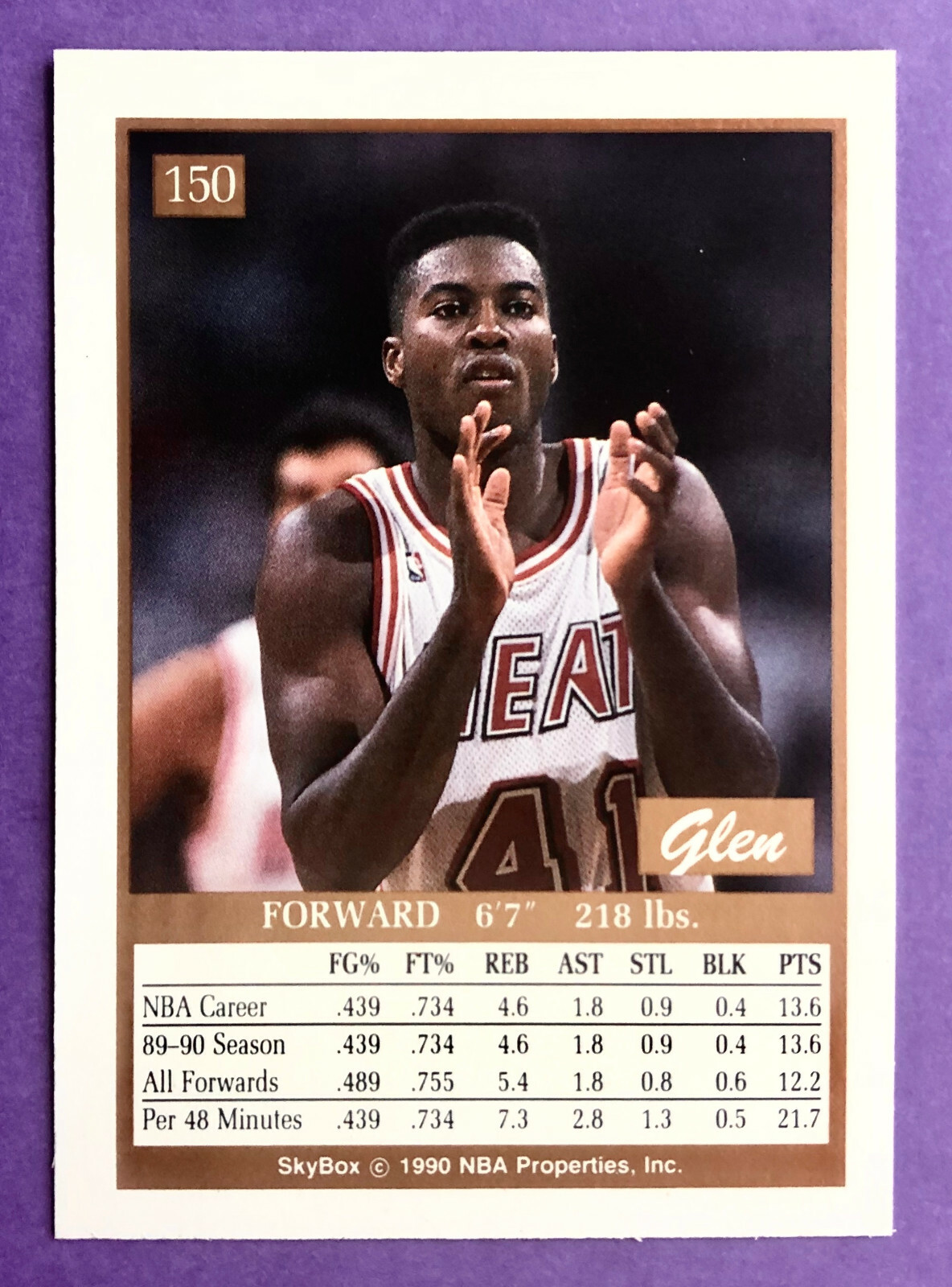 1990 SkyBox Glen Rice #150 Basketball Card Miami Heat (All-Rookie/All ...