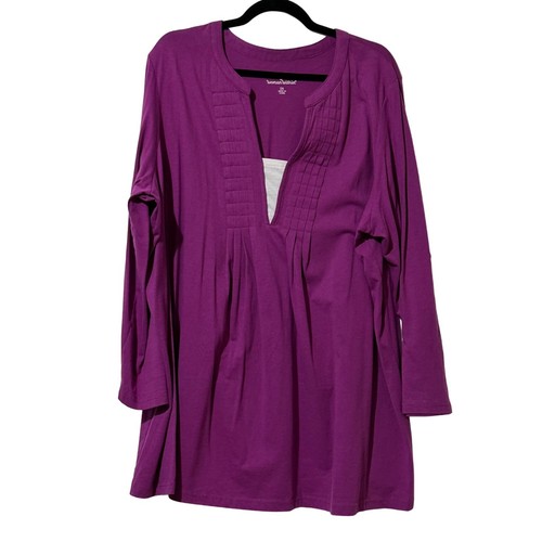 Woman Within size 2X runs large purple roll tab 3/4 sleeve poet Boho ...