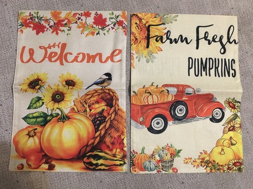 Garden Flags, set of 2, Welcome Flag and Farm Fresh Pumpkins Flag Fall ...