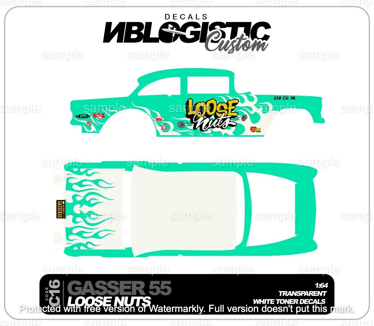 '55 CHEVY GASSER Universal WaterSlide Decal for hot wheels 1/64 Scale ...