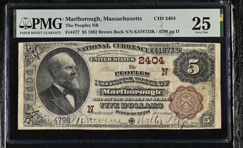 1882 Brown Back $5 Brown & Brown Back Seal, Lyons / Roberts PMG25 | eBay