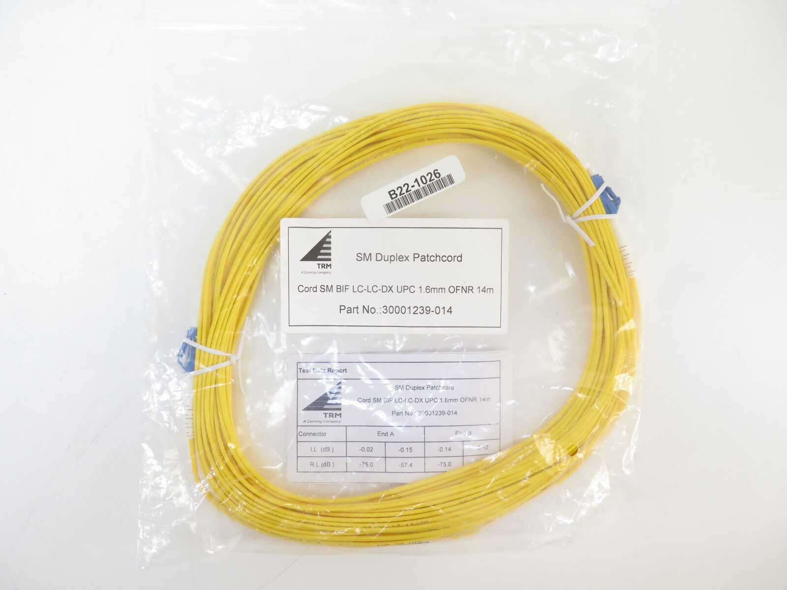 TRM / Corning 30001239-014 SM Duplex Cord SM, BIF, LC-LC-DX, UPC 1.6mm ...