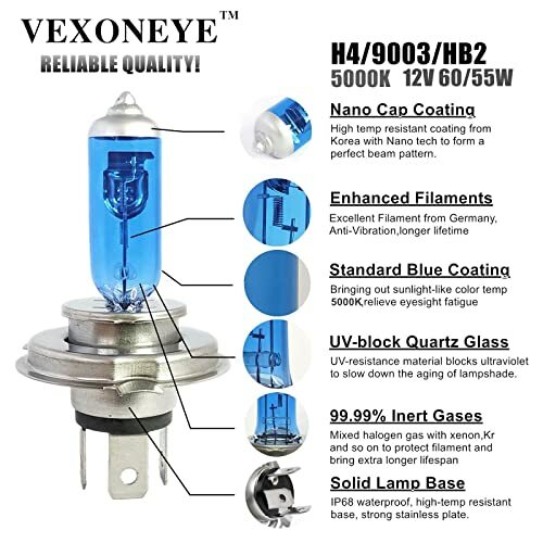 9003/h4 Halogen Headlight Bulb White Light 64193 12342 P43t 12v 60/55w ...