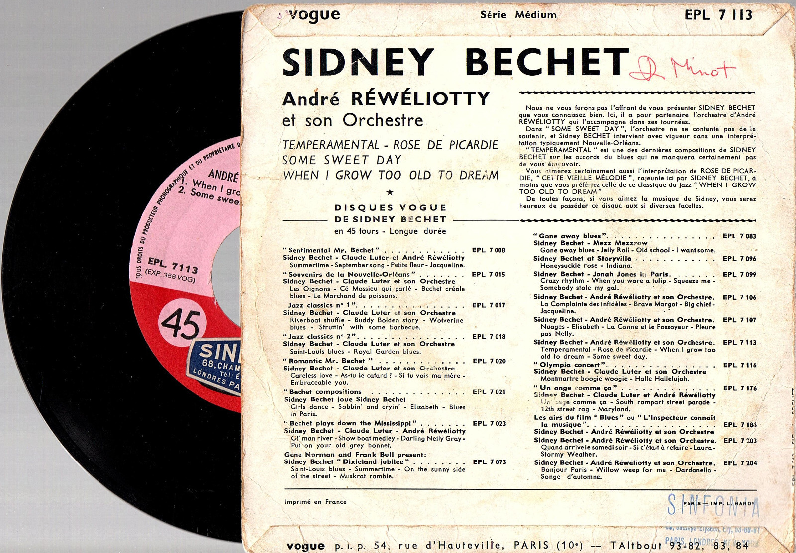 SIDNEY BECHET / ANDRE REWELIOTTY EP VOGUE " TEMPERAMENTAL " [FR] | eBay