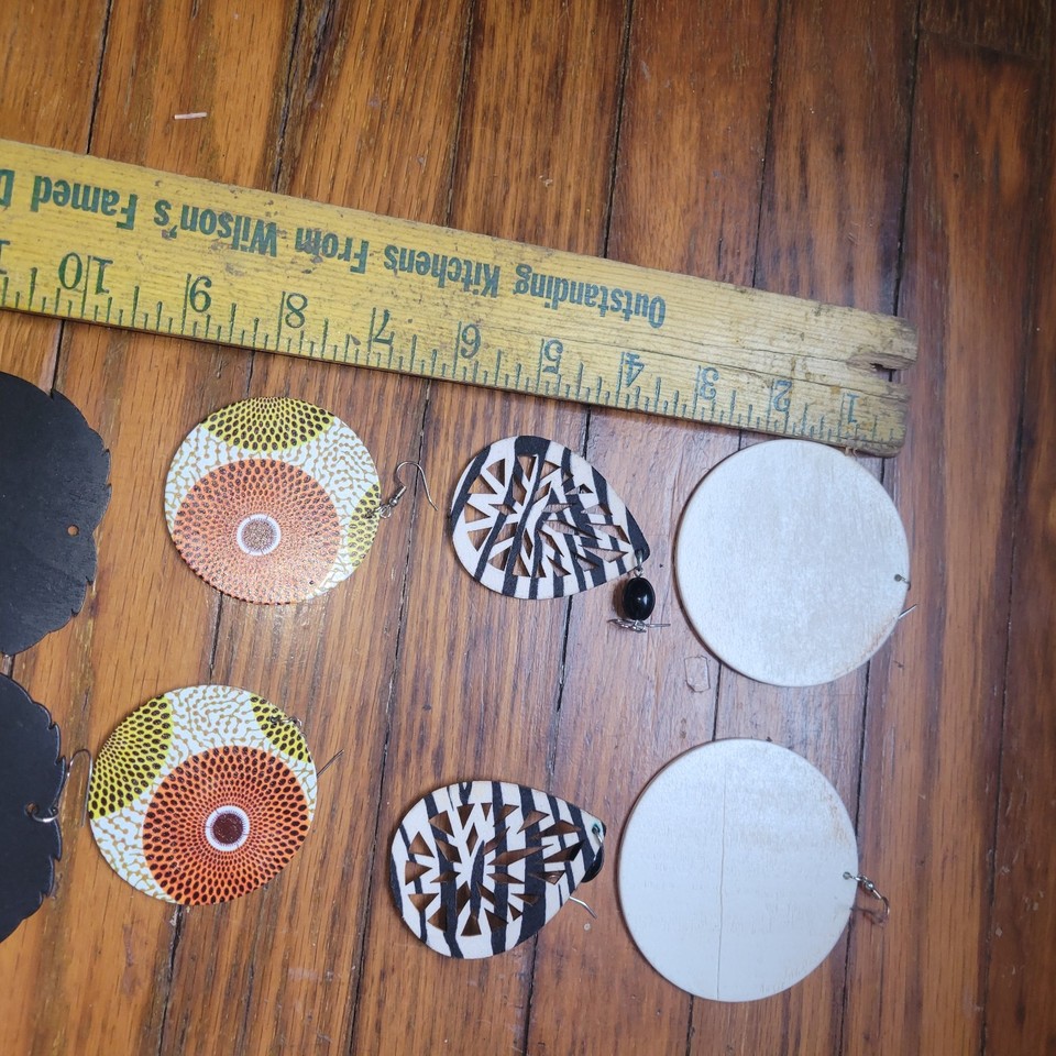 Afrocentric & Tribal Wooden Earring Set – 4 Pairs – Handmade Boho ...