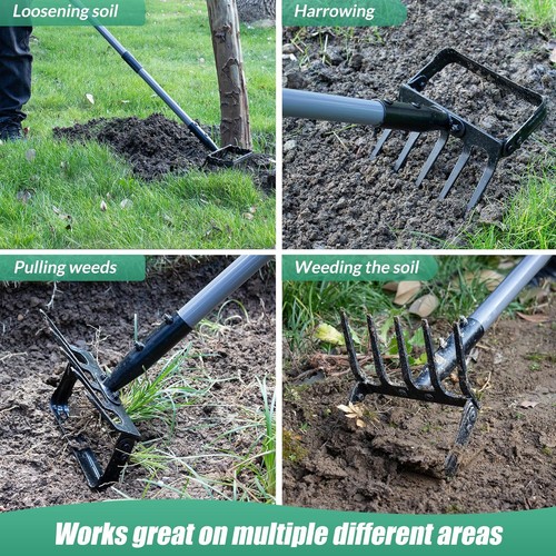 Suchtale 82 Inch Stirrup Hoe and 5-Tines Rake, Action for Weeding ...