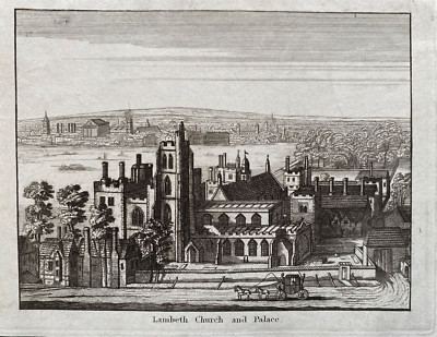 1670 (1750) Antique Print; Lambeth Church and Palace, London after ...