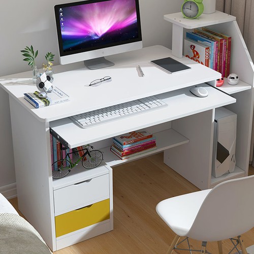 Wide Desktop Computer Desk with 2 Drawers, 3 Hutch Shelves and Keyboard ...