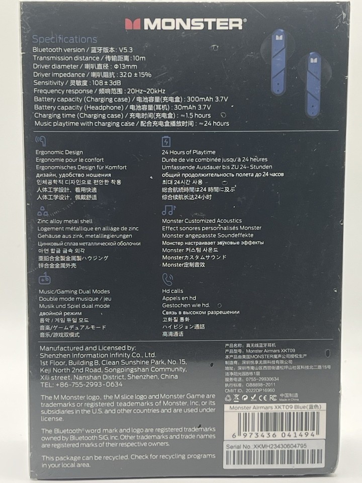 Monster Airmars XKT09 Wireless Gaming Headphones Blue | eBay