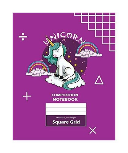 Unicorn Square Grid, Graph Paper Composition Notebook, 100 Sheets ...