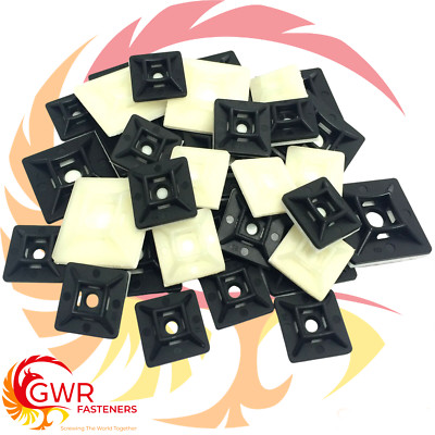 Self-Adhesive Cable Tie Base Mounts, Sticky Backed BLACK WHITE - 20mm ...