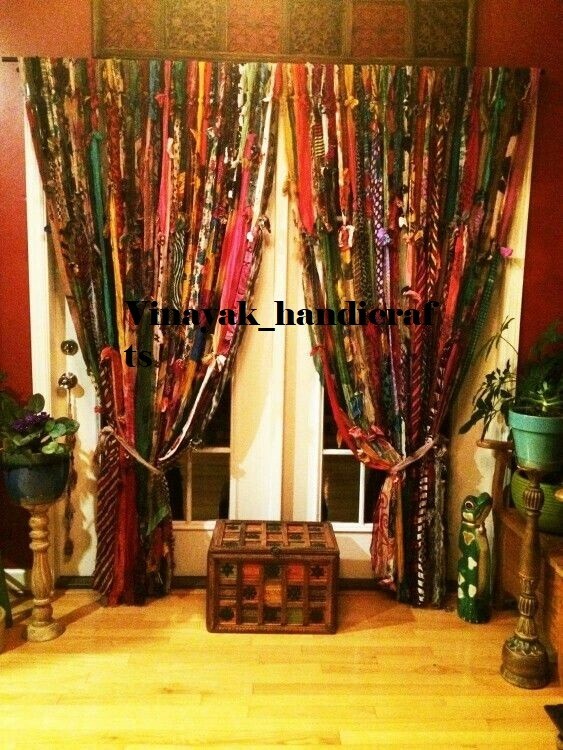 100 Strands, Bohemian gypsy rag Window Bohemian Valance Indian Backdrop ...
