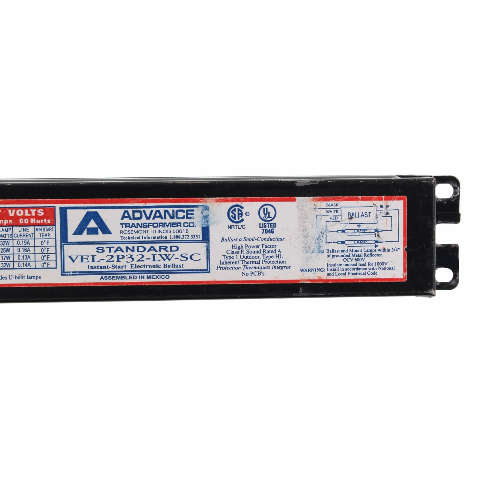 Advance Vel-2p32-lw-sc Vel2p32lwsc941 Instant Start Electronic Ballast ...