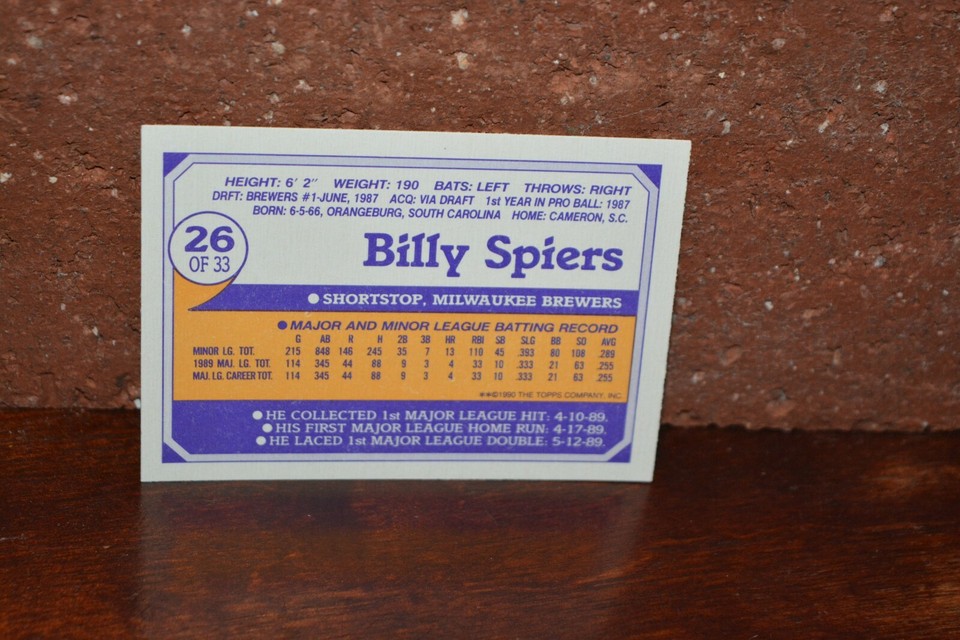 BASEBALL MILWAUKEE BREWERS BILLY SPIERS CARD TOYS R US ROOKIE TOPPS | eBay