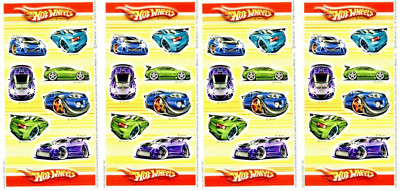 4 Sheets HOT WHEELS CARS Turbo Race Cars Hot Rods Scrapbook Stickers ...