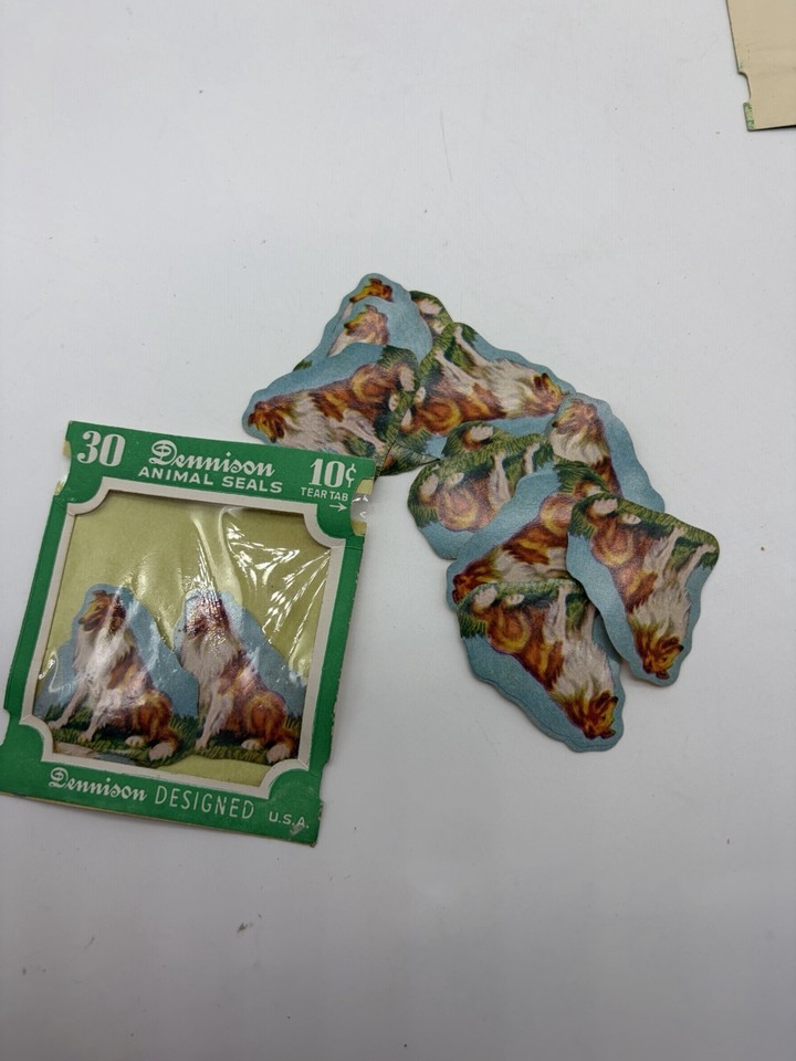 Vintage Dennison Stickers Animal Seals Collie Dog Horse Cat Nature Seal ...