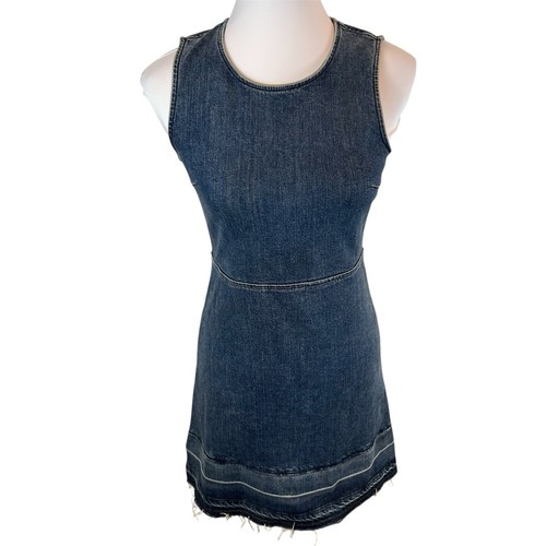 Theory Sleeveless Denim Sheath Dress Raneid D Distressed Indigo Raw Hem ...