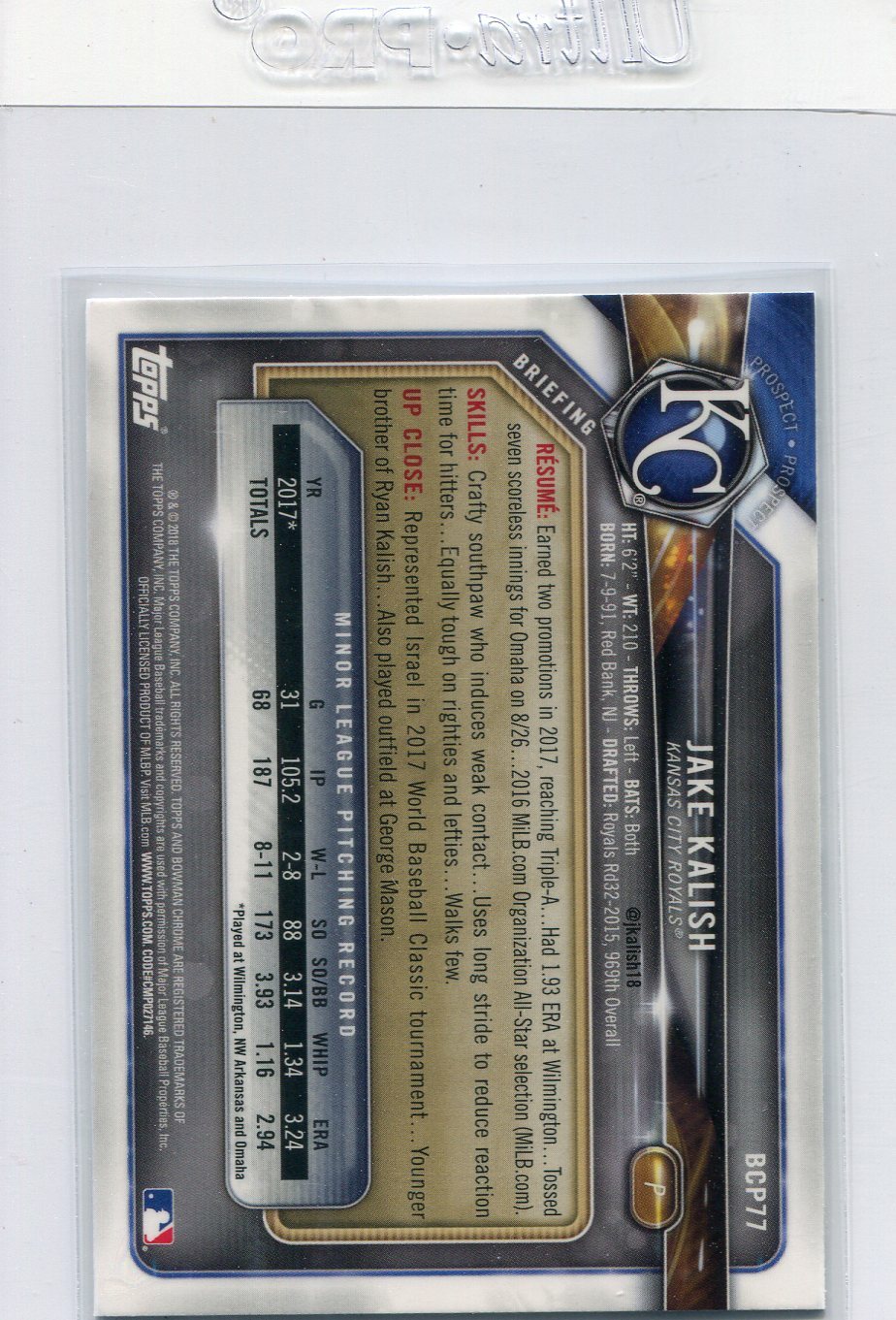 JAKE KALISH KANSAS CITY ROYALS - 2018 BOWMAN CHROME RC 1ST CARD - C5610 ...