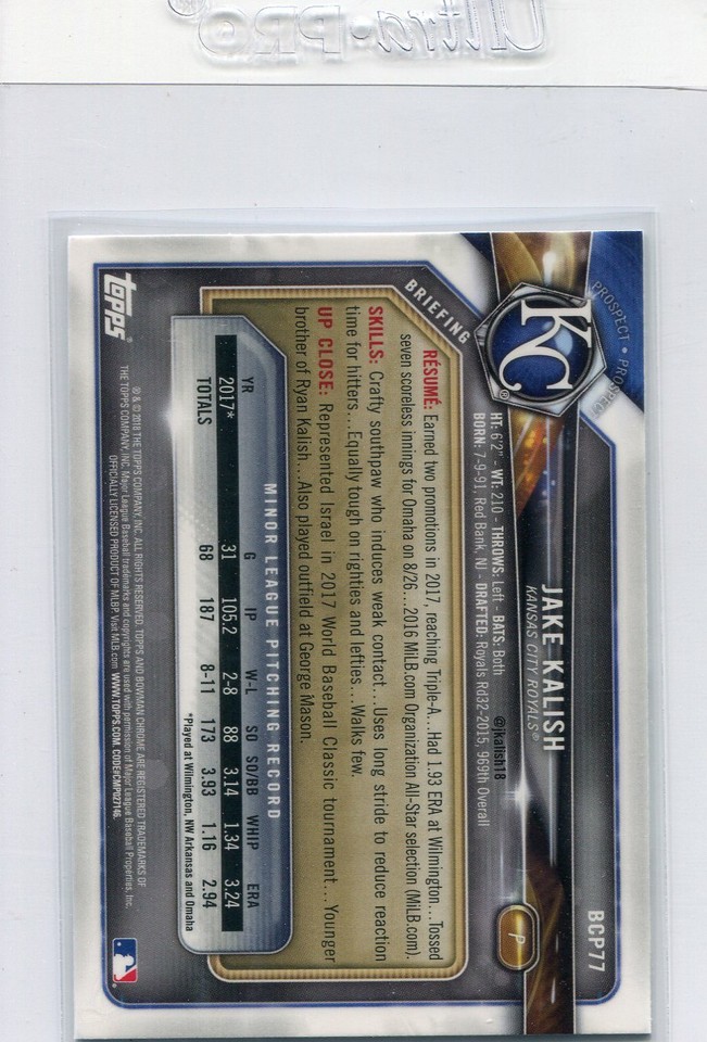 JAKE KALISH KANSAS CITY ROYALS - 2018 BOWMAN CHROME RC 1ST CARD - C5610 ...