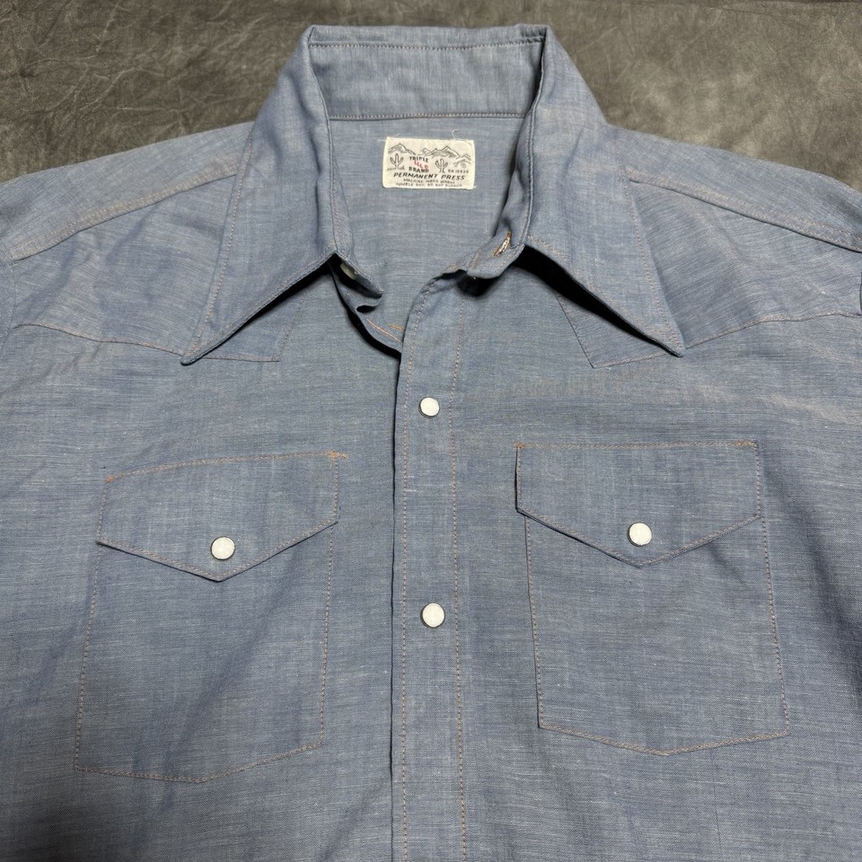 Vintage Triple LLL Brand Pearl Snap Light Denim Western Shirt Men’s ...