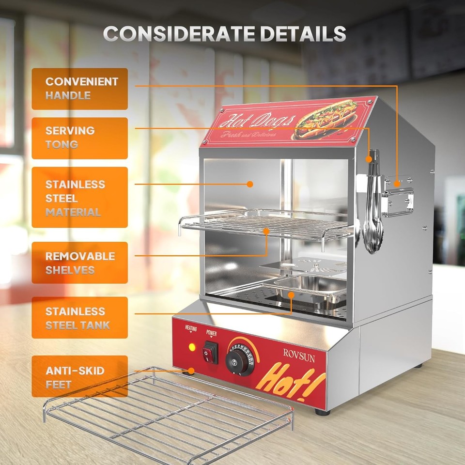 Commercial Hot Dog Steamer Machine 31.7QT Hot Dog Machine with Bun ...