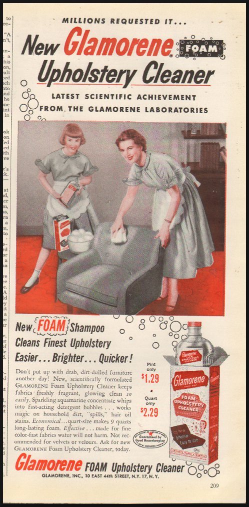 1953 Vintage ad Glamorene Upholstery Cleaner`retro fashion chair red ...