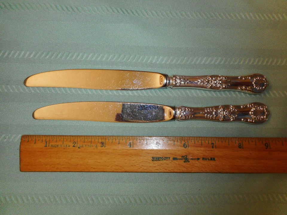 2 sz Tiffany Sterling English King Dinner Knives Modern Stainless ...