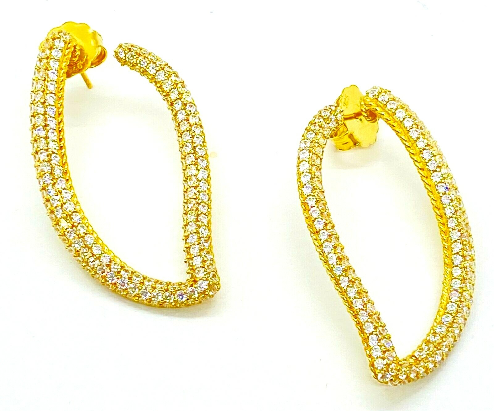 HSN Judith Ripka Gold Plated Sterling Leaf Shape Cubic Zirconia Hoop ...