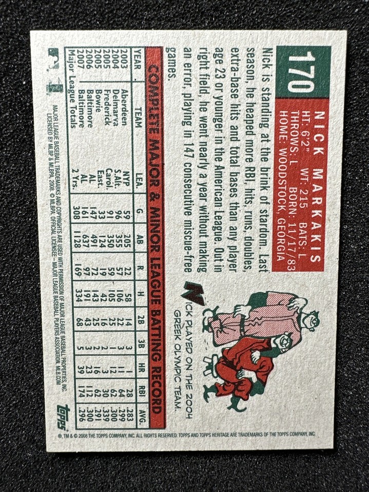 NICK MARKAKIS #170 2008 Topps Heritage QTY Baltimore Orioles | eBay