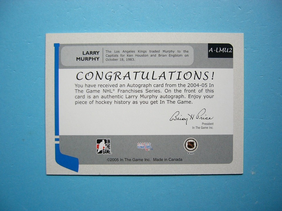 2004/05 IN THE GAME NHL FRANCHISES CARD #A-LMU2 LARRY MURPHY AUTO ...