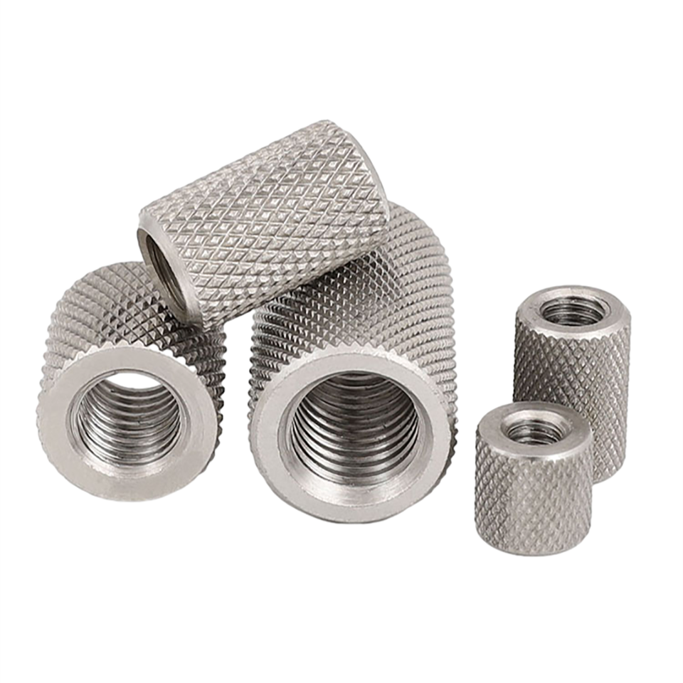 A2 Stainless Knurled Threaded Sleeve Rod Bar Stud Round Connector Nuts ...
