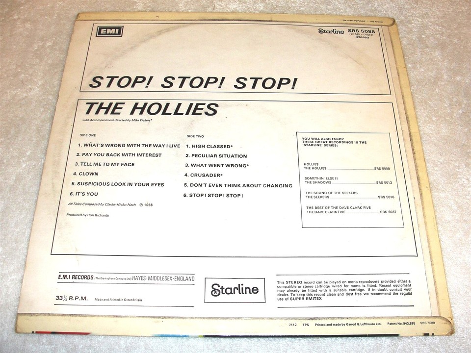 The Hollies "Stop! Stop! Stop!" 1966 Rock LP,VG, Stereo, UK Pressing on ...