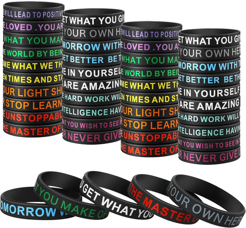 Inspirational Silicone Bracelets Black Motivational Quote Rubber ...