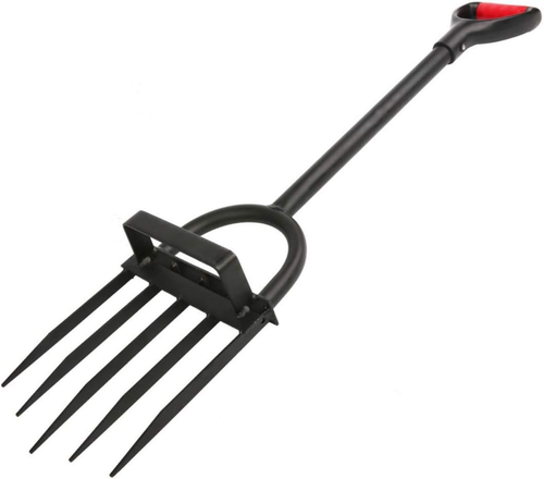 5-Tine Heavy Duty Pitch Fork for Gardening - Long Handled Digging Fork ...
