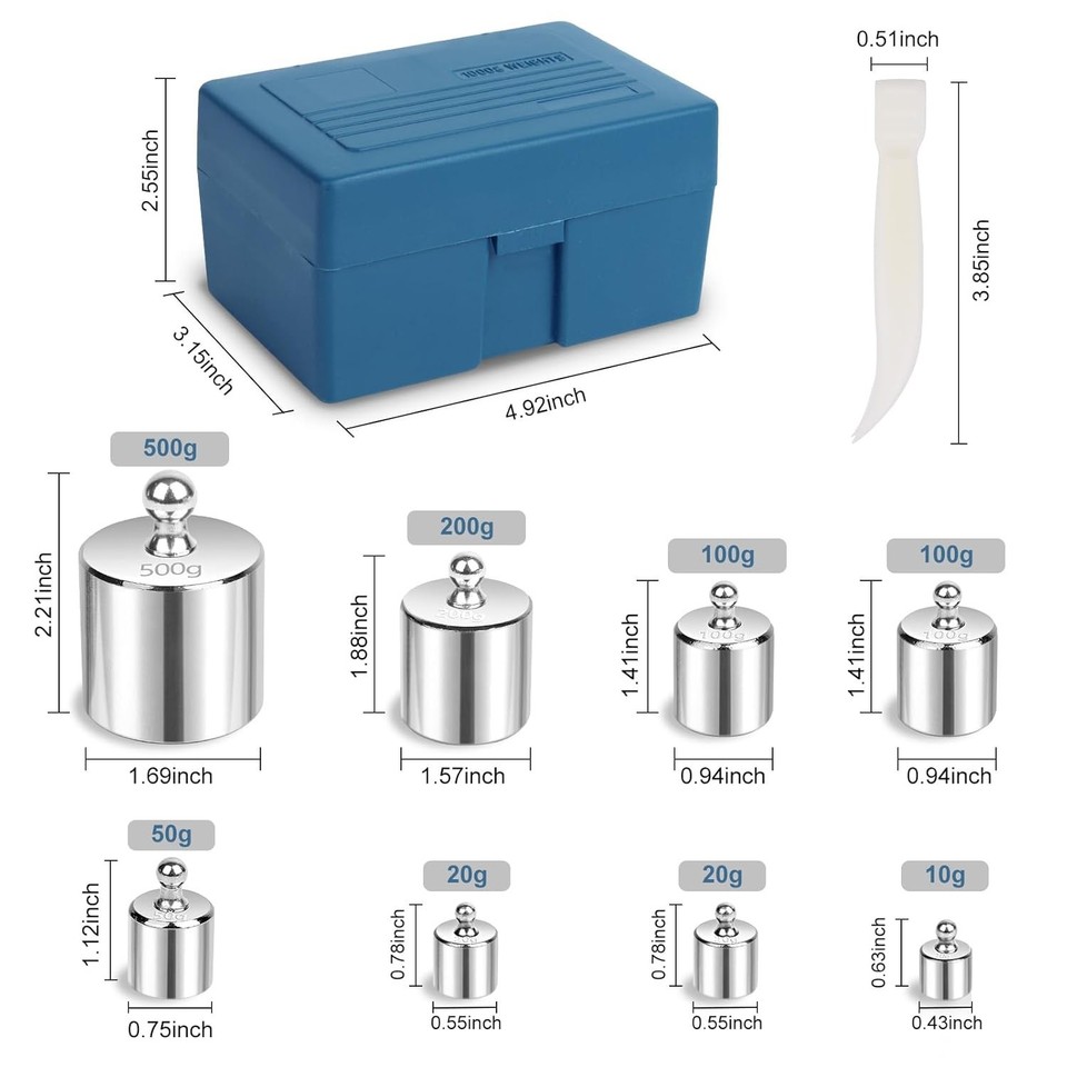 Calibration Weights Set, 1000G, 8PCS OIML Class M1, 10G to 500G with ...