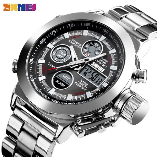SKMEI Men Watch Dual Time Digital Wristwatch Male Steel Shockproof ...