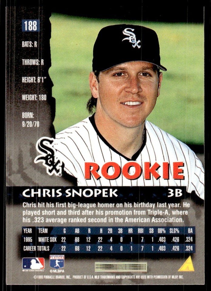 1996 Pinnacle Baseball Card Chris Snopek Chicago White Sox #188 | eBay