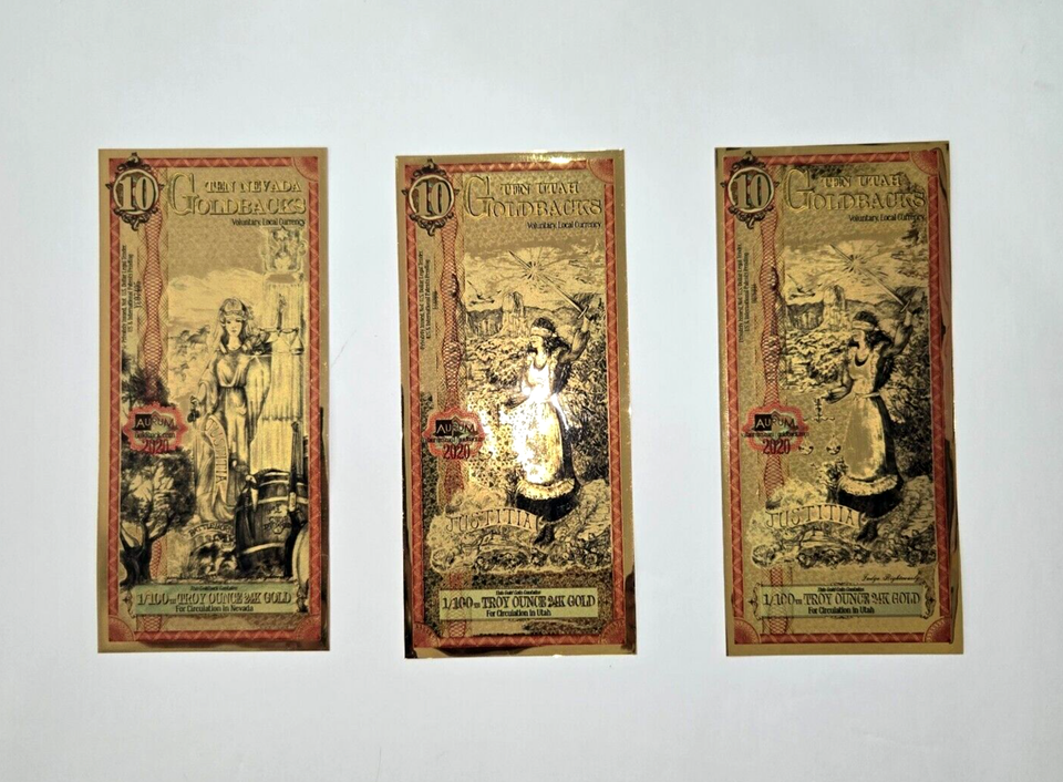 2020 Nevada, Utah Goldback Aurum Gold Foil Notes lot of 1,5,10 24kt ...