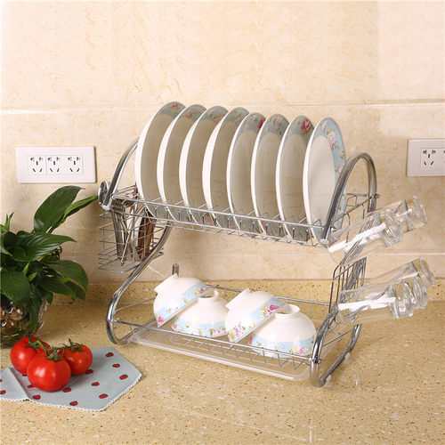 2 Tier Dish Drainer Rack Kitchen Drying Rack Bowl Plate Holder With ...