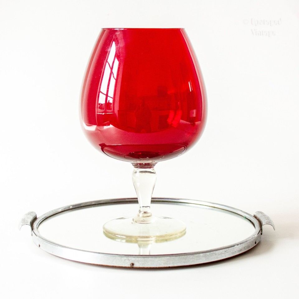 Italian Vintage 1960s/70s Empoli Ruby Red Glass Optic Brandy Balloon ...