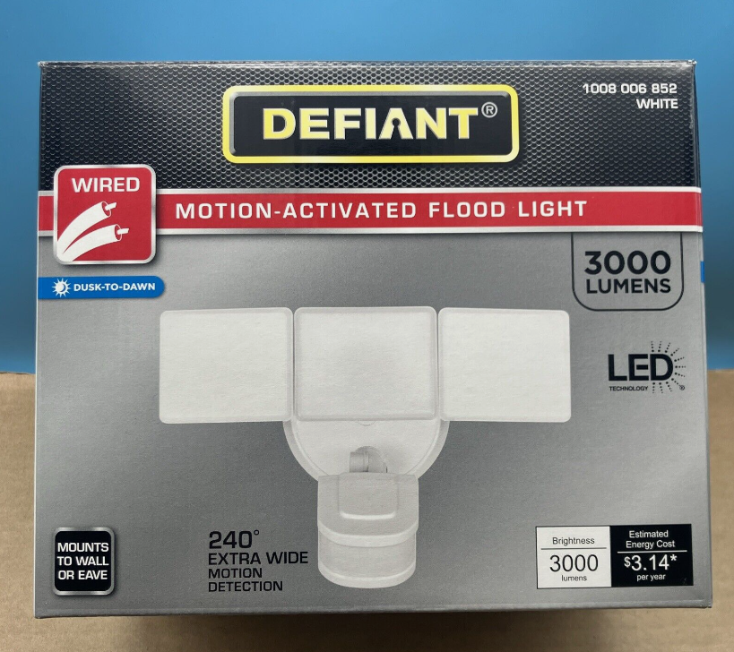 Defiant 240 Degree White Motion Dusk-to-Dawn Outdoor LED 3 Head Flood ...