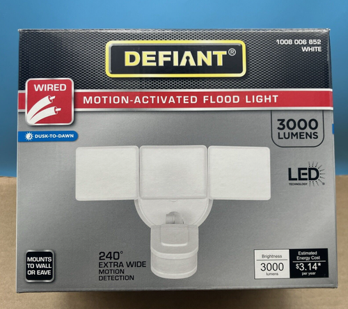 Defiant 240 Degree White Motion Dusk-to-Dawn Outdoor LED 3 Head Flood ...