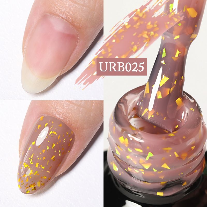 Glitter Rubber Base Gel Aurora Pink Gold Flakes Varnish Soak Off Semi Permanent | eBay