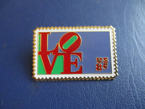 Vintage JGA 8 Cent LOVE Stamp Pin Green Red Blue Mail Postal Pinback ...