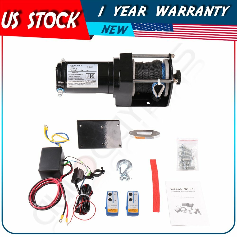 3000LB Electric Winch Kit ATV UTV Synthetic Rope Remote Control For ...