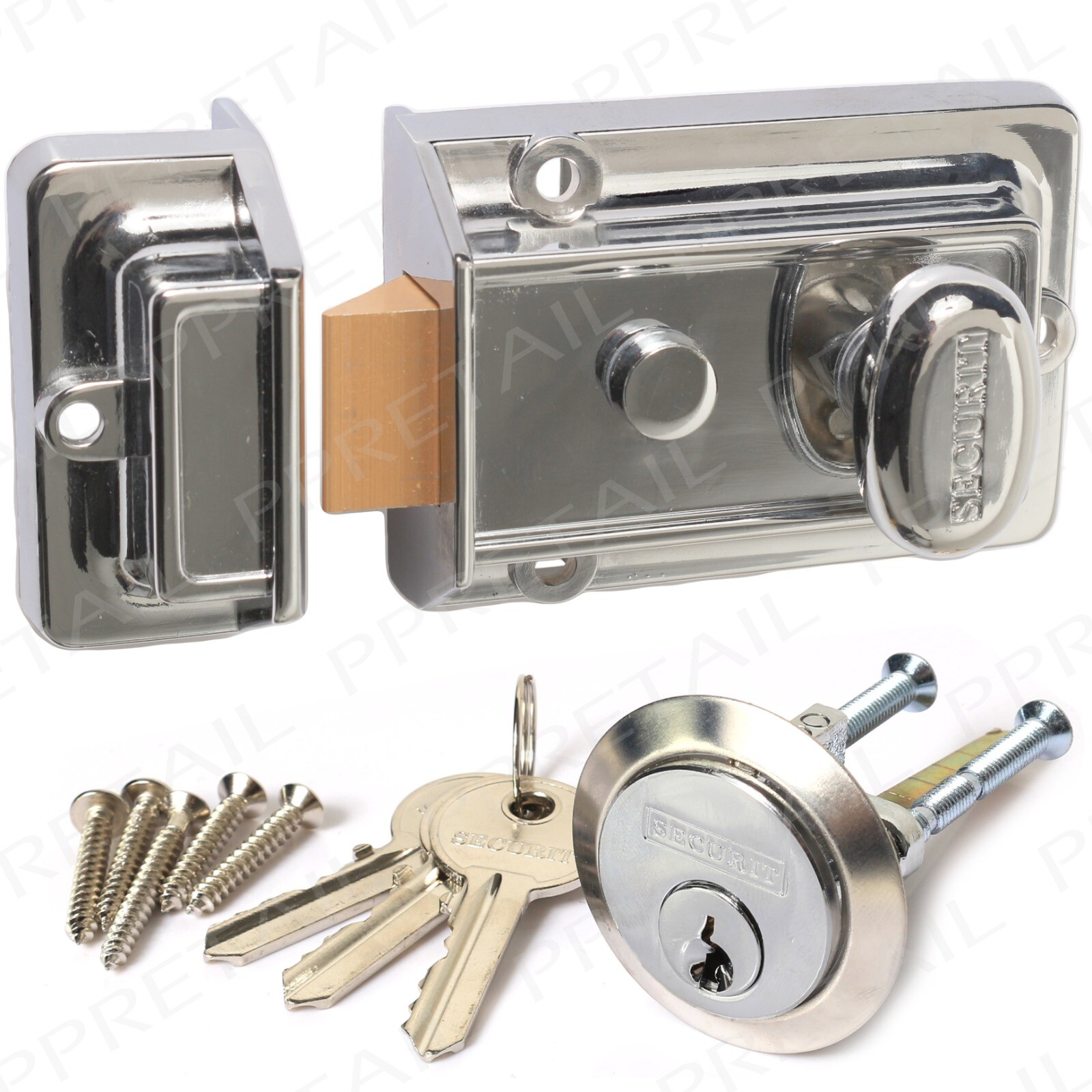 POLISHED CHROME FRONT DOOR LOCK NIGHTLATCH Security Deadlock Bolt ...